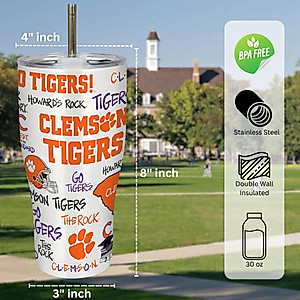 Clemson University 30oz Stainless Steel 3D Icon Travel Mug – High Performance Double-Walled Thermos w/Convertible Lid & Straw – Insulated Decorative NCAA Beverage Tumbler – For Hot or Cold Drinks