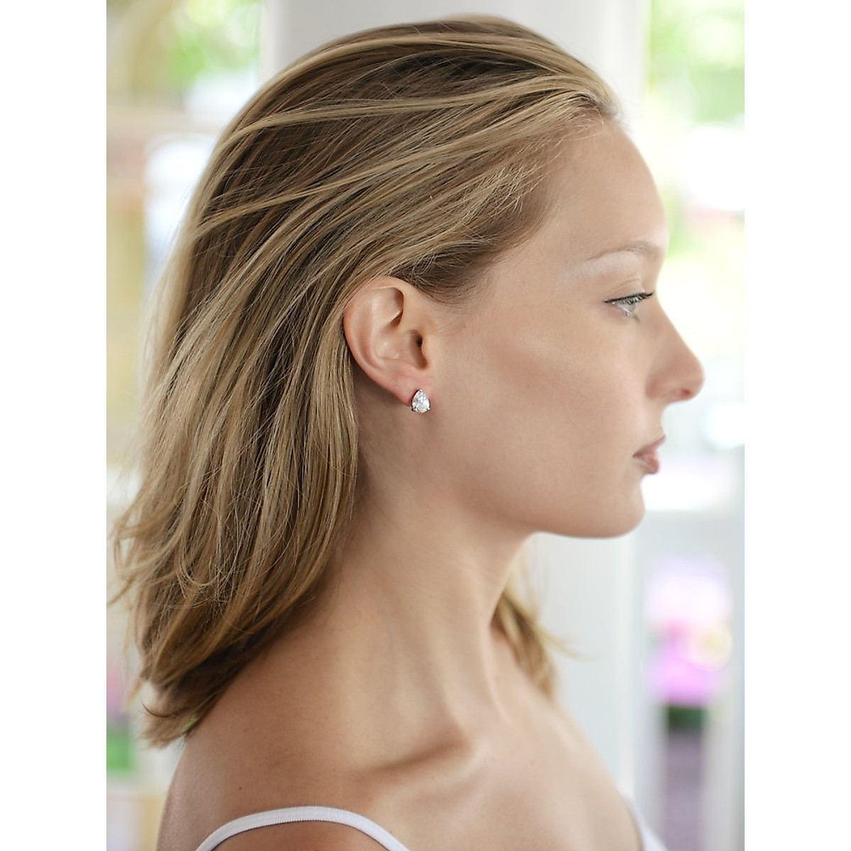 Mariell Cubic Zirconia Clip-On Earrings, Pear Shape CZ Crystal, 2 Carat Imitation Diamond Earring Gift