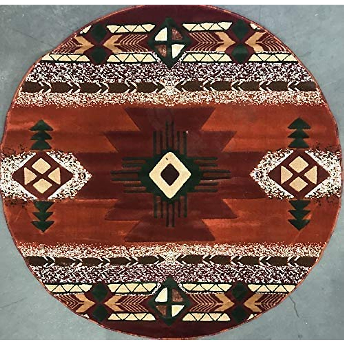 Southwestern Navajo Aztec Native American Geometric Rust Orange Area Rug (7’ X 7’ Round)