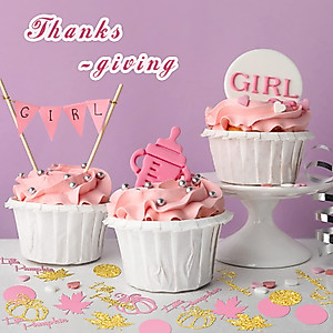 400 Pieces Fall Little Pumpkin Maple Leaf Confetti Pink and Gold Pumpkin Baby Shower Decorations Glitter Thanksgiving Table Confetti for Baby Girl Birthday Party Supplies (Vivid Style)