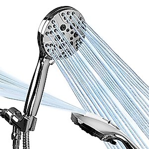 Shower Head with Handheld Anti-clog Nozzles, Powerful Jet Spray, 5 ft Stainless Steel Hose 8-Functions Shower Head Mounting Accessories Included
