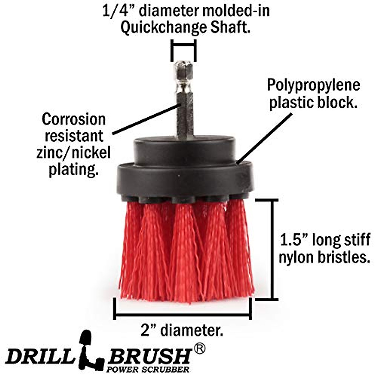 Drill Brush Power Scrubber - Small Round Stiff Brush - Outdoor Cleaning - Stiff Bristle Deck Brush - Scrub Brush - Concrete Bird Baths - Garden Statues - Spin Brush - Granite Headstone Brush