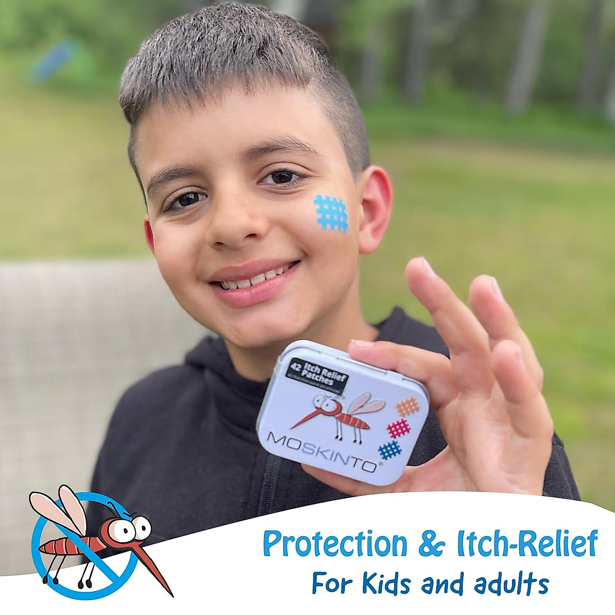 Moskinto, The Original, Itch-Relief Patch, Mosquito Bite Patches for Kids & Adults, Instant Relief Natural & Colorful Stickers to Reduce After-Bite Itching, Family Pack, 42 Count