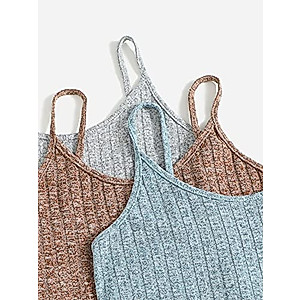 SheIn Women's 3 Sets Rib Knit Lounge Set Crop Cami Top and Tie Front Shorts Sleepwear Pajama Set Multicoloured Medium