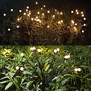 Yiliaw Solar Firefly Lights 12 LED Solar Outdoor Lights Waterproof Starburst Swaying Garden Lights for Path Fence Outdoor Decorative Lights (Warm White, 2 Pack)