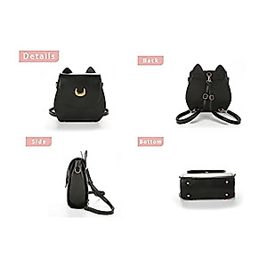 JHVYF Moon Luna Backpack Cute Kitty Cat Shoulder Bag PU Leather Backpack School Bag Black 3034