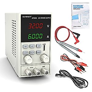 DC Power Supply,HANDSKIT Bench Power Supply 32V 6A Variable Adjustable Switching Regulated Power Supply OVP OCP Digital LED Display with Multimeter Test Lead,Alligator Clip and Plug Adapter Power Cord