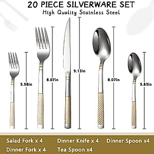 20-Piece Silverware Set Stainless Steel Flatware Set for 4 Kitchen Utensil Cutlery Sets Includes Forks Spoons Knives for Home Restaurant Hotel