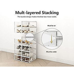 Pinkpum Shoe Ogranizer for Closet, 12 Pack Shoe Storage Boxes Clear Plastic Stackable Shoe Box, Shoe Containers Storage with Lids, Sneaker Container Bin Holder, Clear White
