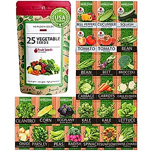 Heirloom Vegetable Seeds | 25 Non-GMO Varieties | 12k+ Gardening Seed for Planting Vegetables and Fruits | Prepper Supplies - Homesteading & Survival Gear | Garden Seed for Spring, Summer, Fall