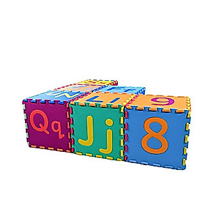 KC Cubs Soft & Safe Non-Toxic Children’s Interlocking Multicolor Exercise Puzzle Educational ABC Alphabet EVA Play Foam Mat for Kid’s Floor & Baby Nursery Room, 36 Tiles, 9 Colors, 54 Borders (EVA003)
