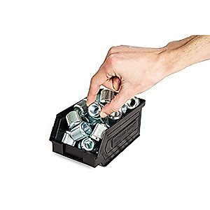 12 Pack Small Storage Bin, Wall Mount Storage, Hanging and Stacking Bin, Freestanding | 7” x 4” x 3” Plastic Container | Black | Zeus 1PLZ06 | StorageCompat