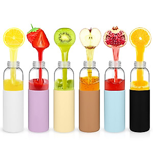 Sursip 18 oz Glass Water Bottles with Lids, Juice Bottles, Leak Proof Reusable Drinking Glass Juicing Bottles with Stainless Steel Lid and Silicone Sleeves, BPA Free, Set of 6（Small autumn）