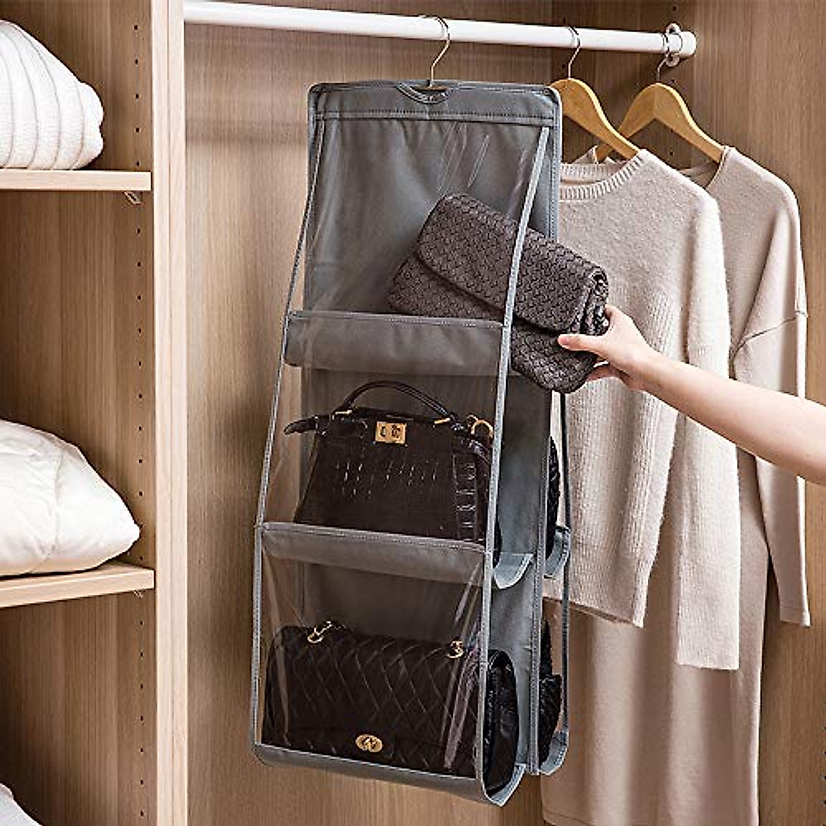 DIOMMELL Purses Hanger Hanging Handbag Organizer Bags Storage Holder for Closet with 6 Larger Pockets