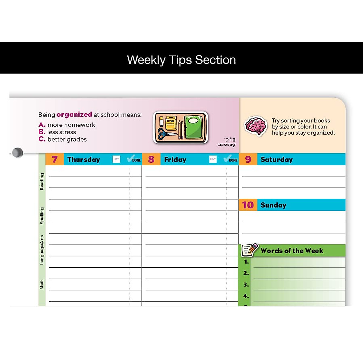 Dated Elementary Student Planner 2023-2024 Academic School Year, Large (8.5" by 11") Matrix Style Datebook with Classic Elementary Matrix Cover