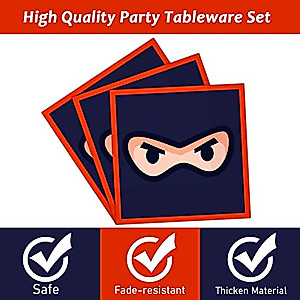 Tevxj 96PCS Ninja Tableware Set Ninja Master Dinnerware Disposable Dessert Plates Karate Theme Party Plates Napkins Forks for Ninja Warrior Birthday Party Decorations Supplies 24 guests