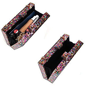 BOBOKA Acrylic Clutch Purses with Rhinestone Rectangle Dangle Earrings Glitter Purse for Women Multicolor Perspex Geometric Patterns Banquet Evening Bag Shoulder Crossbody Handbags