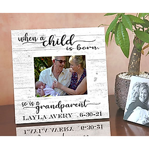 Grandparent Baby Photo Frame Alternative - Personalized When A Child Is Born So Is A Grandparent - Upload Picture or Photo - with Customized Name and Birthday - Solid Wood