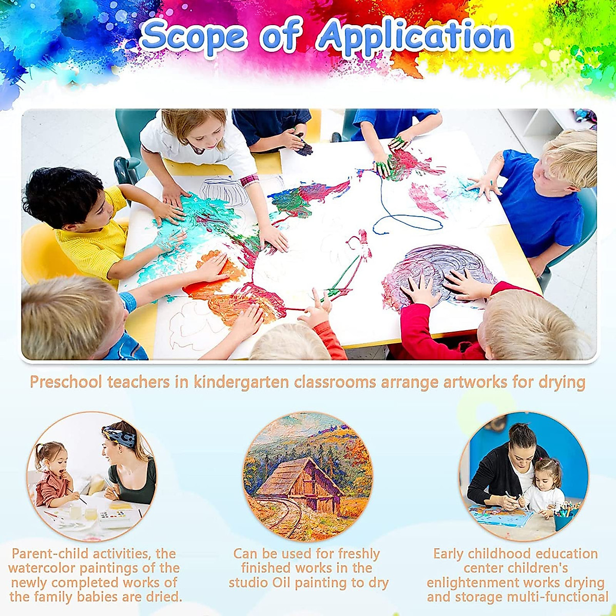 Metal Steel Art Drying Rack for Paintings, A3 Paper & Prints, Artwork Storage Display Rack with Wire Shelves for Art Organizer, Classrooms, Art Studios, White+Black (Size : A- Wall Mounted)