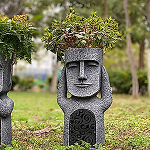 ANIAFJ Moai Funny Planter Solar Decor Planter Moai Solar Light Décor Ester Island Tiki Urn Easter Island Head Flowerpot-Do not Listing