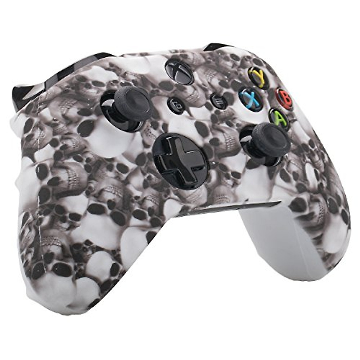 9CDeer 2 Pieces of Silicone Water Transfer Protective Sleeve Case Cover Skin + 8 Thumb Grips Analog Caps for Xbox One/S/X Controller, Skull White & Purple