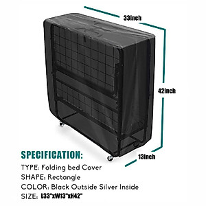 Rollaway Bed Storage Cover, Folding Bed Storage Cover With Zipper, Waterproof Universal Rollaway Bed Protector Cover, Heavy Duty Folding Bed Storage with Adjustable Drawstring L33"xW13"xH42"