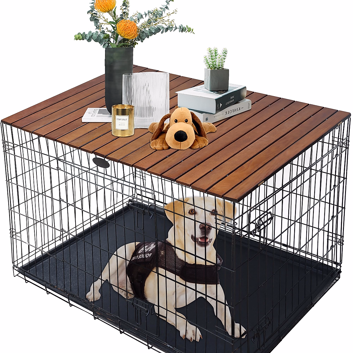 Deblue 42 inch Dog Crate Topper, Crate Topper for Wire Dog Cages, Wooden Dog Kennel Table Top for Large Dog, Foldable, Portable-(42 in Only Topper)
