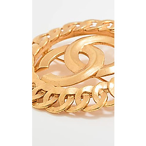 Chanel Women's Pre-Loved Gold Beveled Cc Circle Links Pin, Gold, One Size