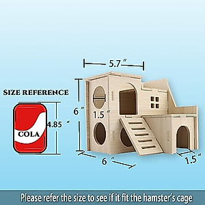 Tiny Hamster Maze Wood House Fun Slide House Double-Decker Hut for Dwarf Gerbil Mouse Mice Rat Small Animals(Only for Small Hamster)
