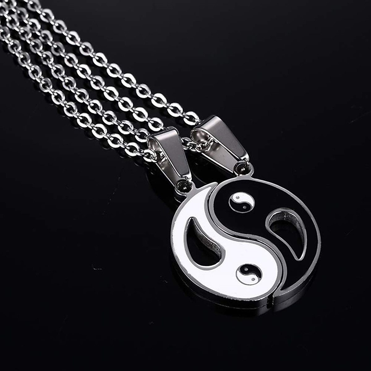 NewZenro 2 Pieces Yin Yang Bff Couples Pendant Necklace Chain for Women Mens Boys Personalized Matching Puzzle Diagrams Stainless Steel Necklaces 19.6" Gifts for Girlfriend Boyfriend Birthday Sister Xmas