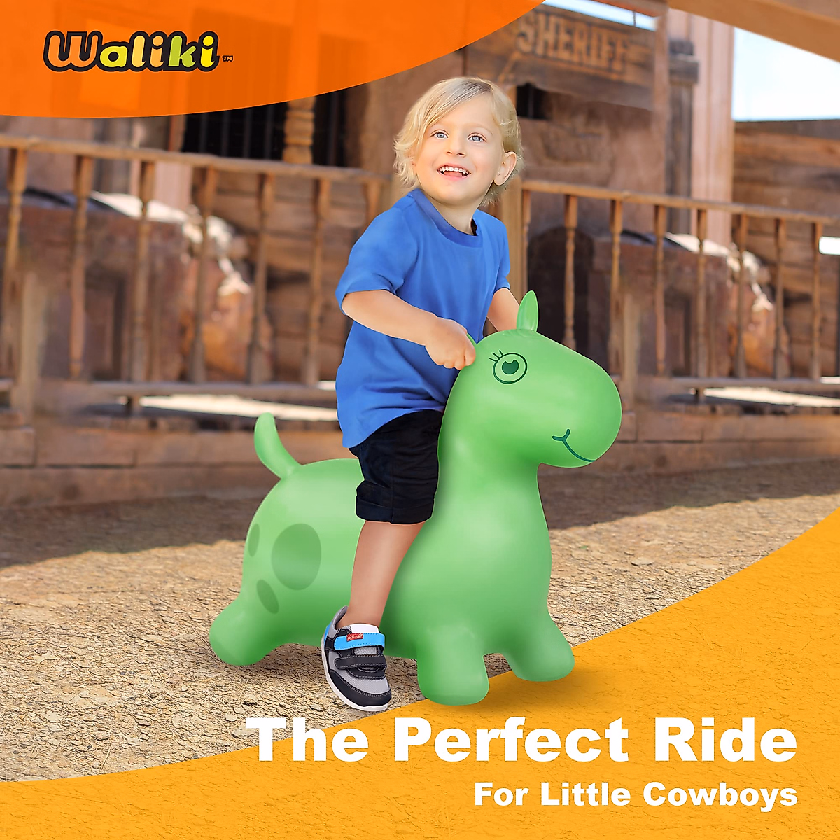 WALIKI Green Bouncy Horse for Kids | Inflatable Hopping Horse Ride-On Toy with Pump for Active Boys Ages 1, 2, and 3 | Balance & Sensory Ride-On Toy
