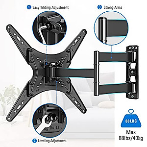 MOUNTUP TV Wall Mount, TV Mount Swivel and Tilt Full Motion for Most 26-55 Inch LED LCD Flat Curved TVs with Single Stud Articulating Arm, Wall Mount TV Bracket up to VESA 400x400mm & 88lbs, MU0014