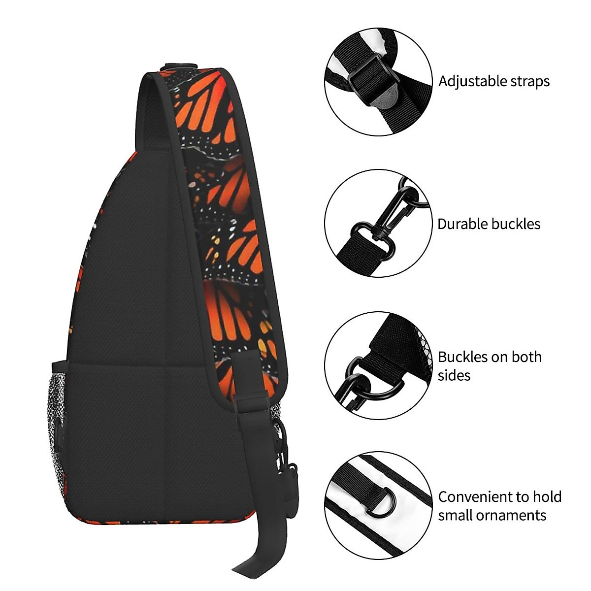 Hicyyu Monarch Butterflies Outdoor Crossbody Shoulder Bag For Unisex Young Adult Hiking Sling Backpack