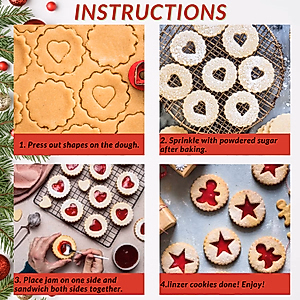 KAISHANE 9PCS Mini Linzer Cookie Cutter Set, Christmas Holiday Metal Cookie Cutters, Gingerbread Man, Christmas Tree, Bell, Heart Shape for Baking Sandwich Jam Cookies