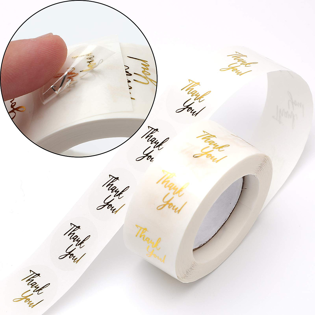 Thank You Stickers ,1" Thank You Stickers,Transparent Labels, Gold Foil Thank You Stickers Roll for Business, Bubble Mailers, Packaging Bags, Envelopes, Sealing and Decoration, 500 Labels Per Roll