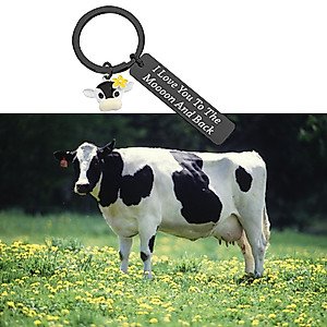 BAUNA Cute Cow Keychain Cow Lover Jewelry I Love You To The Moooon And Back Farm Animal Lover Gifts For Farmers Best Friend (Cow Black Keychain)