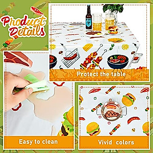 Plastic BBQ Party Tablecovers 86 x 51 inches Disposable Printed BBQ Party Tablecloth for Outdoor Indoor Birthday Barbecue Party Decoration Stain Resistant and Easy to Clean(3 Pack)