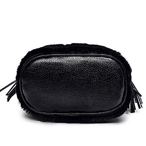 Van Caro Women’s Faux Fur Drawstring Bucket Bag Shoulder Crossbody Bag, Black