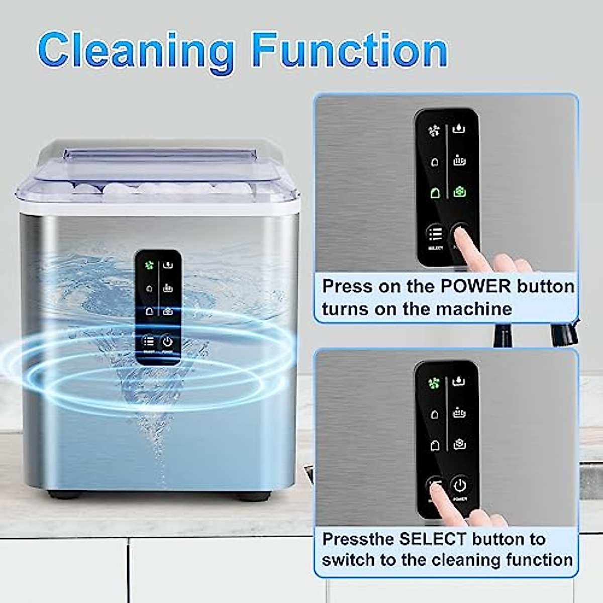 Countertop Ice Maker Machine, 26.5 lbs in 24Hrs, Electric ice Maker and Compact ice Machine with Ice Scoop and Basket, 2 Sizes of Bullet Ice for Home/Kitchen/Office