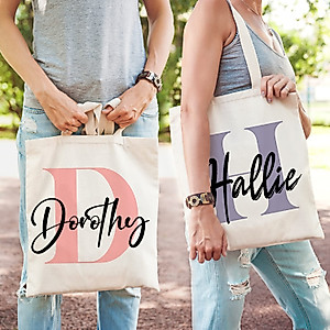Easycosy Personalized Initial Tote Bag for Women Custom Canvas Bag Gift for Wedding Birthday Customized Shoulder Bag