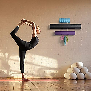 Wallniture Guru Wall Mount Yoga Mat Home Gym Equipment Resistance Bands and Foam Roller Holder with 3 Hooks 3 Sectional Metal White