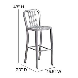 Flash Furniture Gael Commercial Grade 2 Pack 30" High Silver Metal Indoor-Outdoor Barstool with Vertical Slat Back