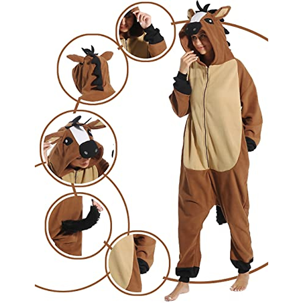 Adult Horse Onesie Pajamas Animal Cosplay Homewear Sleepwear Jumpsuit Costume for Women Men Girls Boys Teens