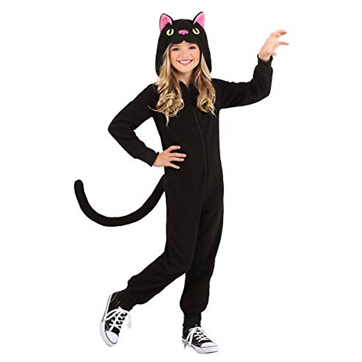 Black Cat Costume for Kids, Cat One-piece Jumpsuit with Tail, Kitty Costume for Boys & Girls for Halloween X-Large