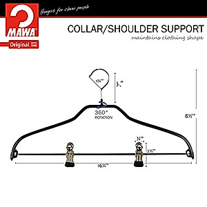 Mawa by Reston Lloyd Silhouette Series Non Slip Space Saving Hanger with Pant Clips, Style 40/FK,Set of 5, Black