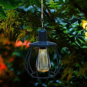 Hanging Solar Lights Outdoor - Hemp Rope Solar Powered Lantern Waterproof Retro Lanterns Lamps with Warm Light Edison Bulb for Patio,Yard,Garden and Pathway Decoration(Semicircle), Warm White