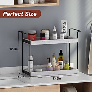 LETUBUYU 2- Tier Bathroom Counter Organizer, Standing Vanity Counter Rack Cosmetic Holder, Countertop Storage Shelf Cosmetic Organizer Holder,Kitchen Spice Rack Basket Counter Shelf (Rustic Gray)