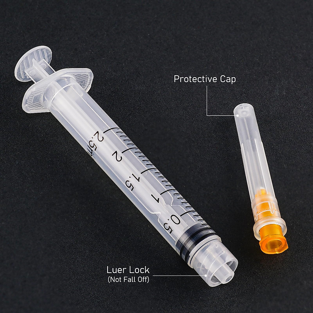 2ml Luer Lock Syringe With 25 Gauge 1 Inch Needle,Disposable Individual Package,Pack of 20