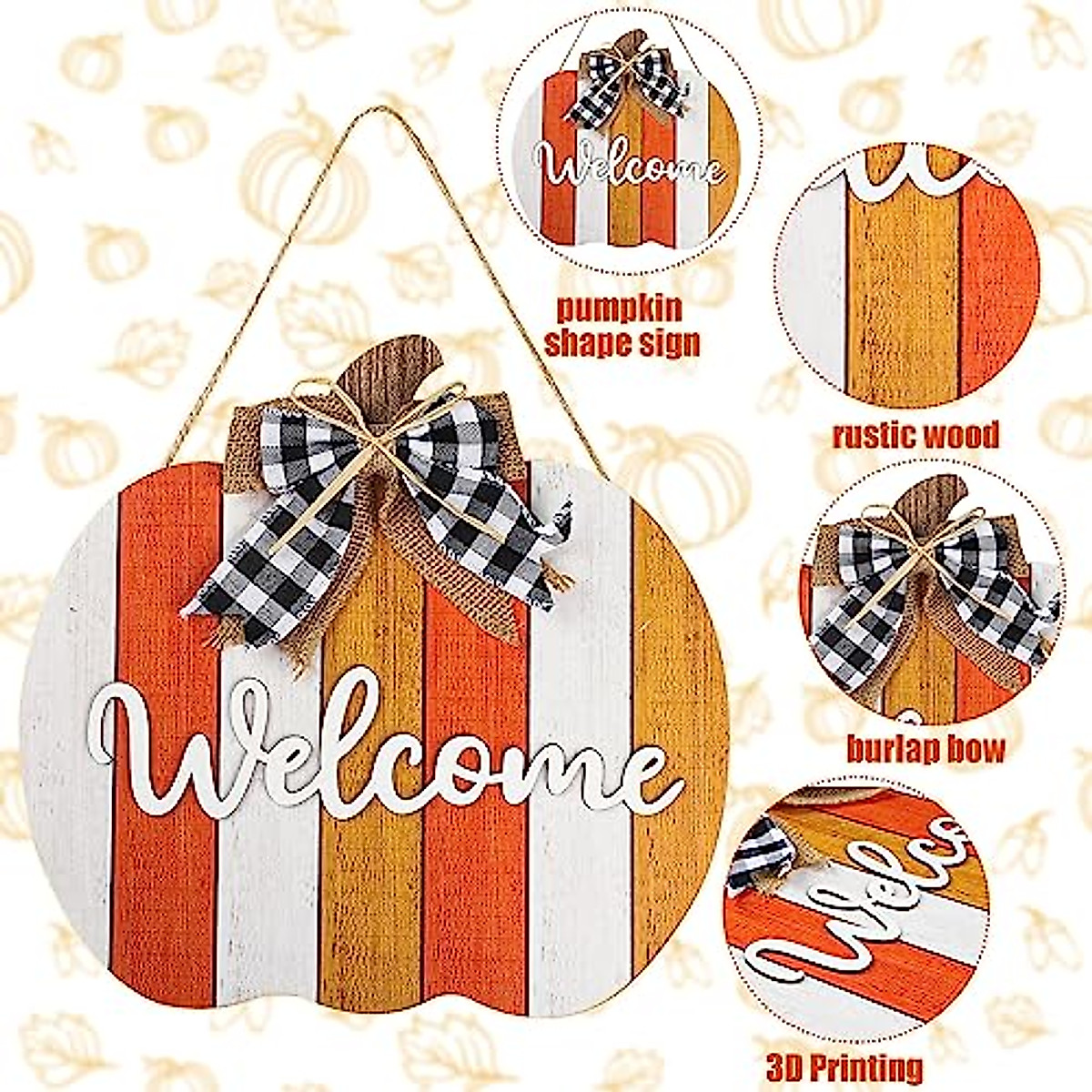 Fall Pumpkin Welcome Sign Thanksgiving Pumpkin Wood Hanging Sign Autumn Front Door Wood Signs for Fall Party Thanksgiving Harvest Home Decor