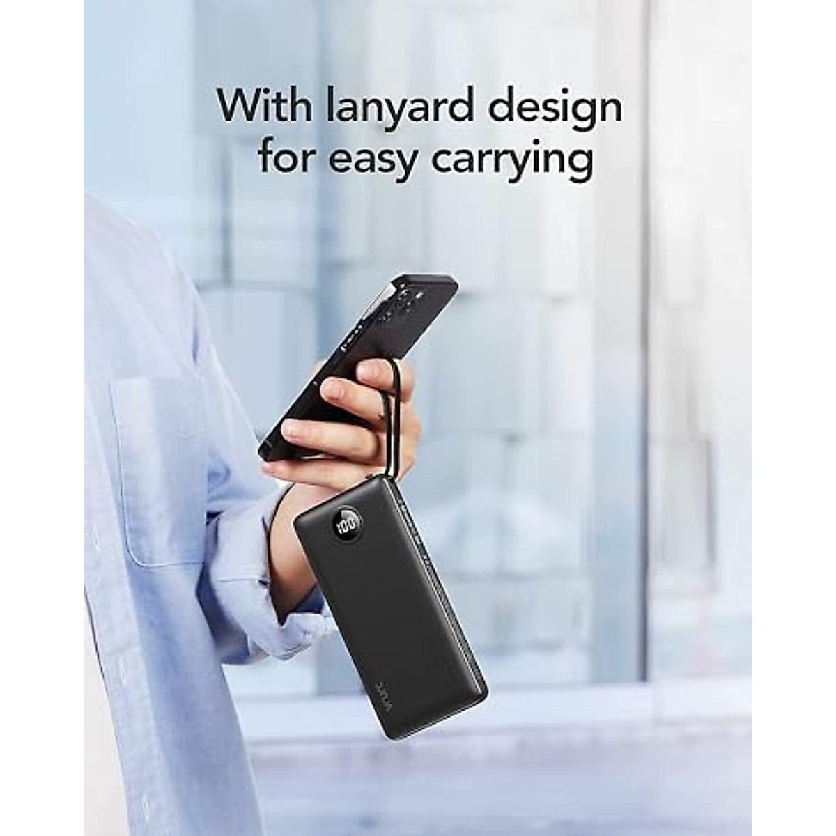 VRURC Portable Charger with Built in Cables, 10000mAh Ultra Slim USB C Power Bank,5 Output 2 Input LED Display External Battery Pack Phone Charger Compatible with Smart Devices and Cell Phones-Black